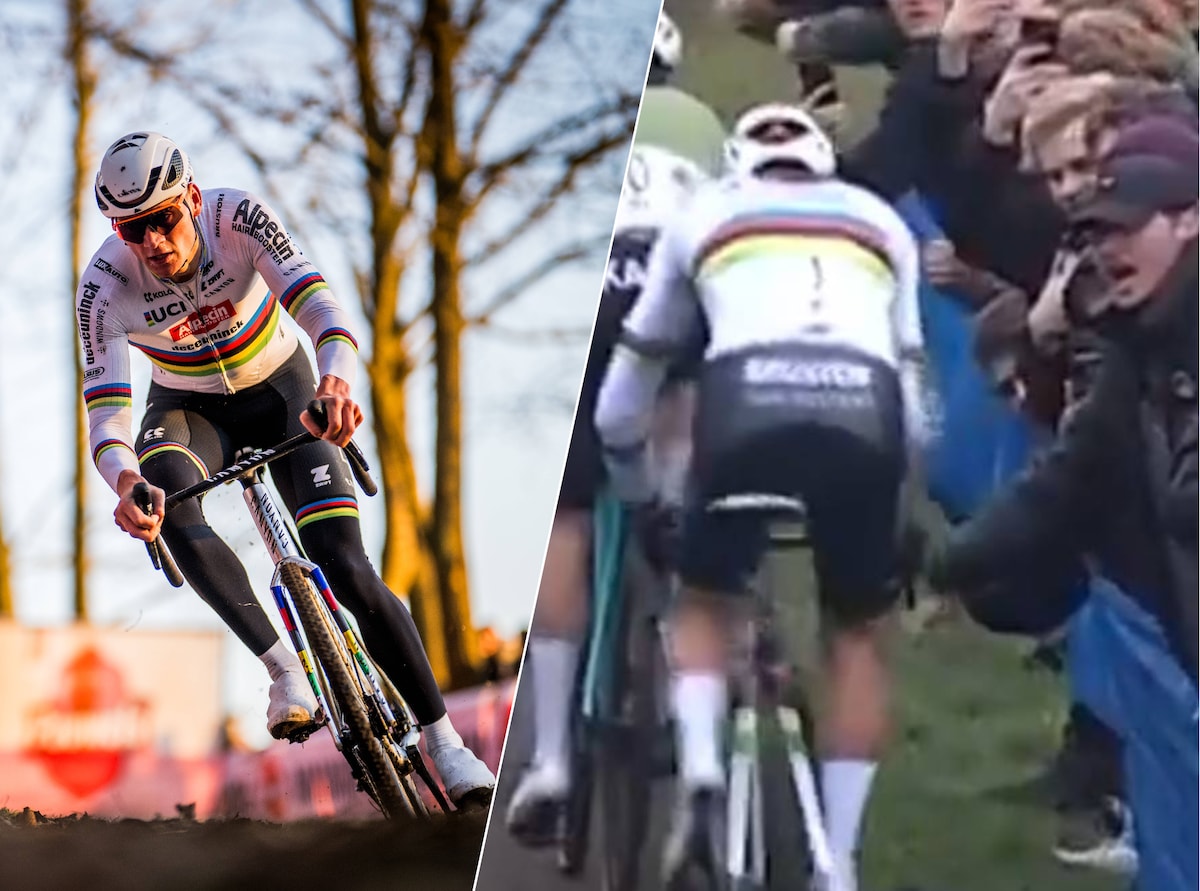 Mathieu van der Poel bijna van fiets getikt door fan, man meegenomen ...