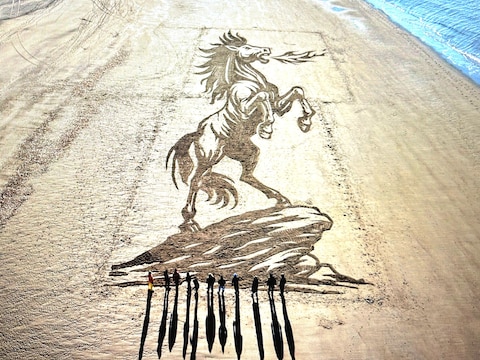 Enorm Chinees Vuurpaard duikt op uit de golven bij Nieuw-Haamstede ...